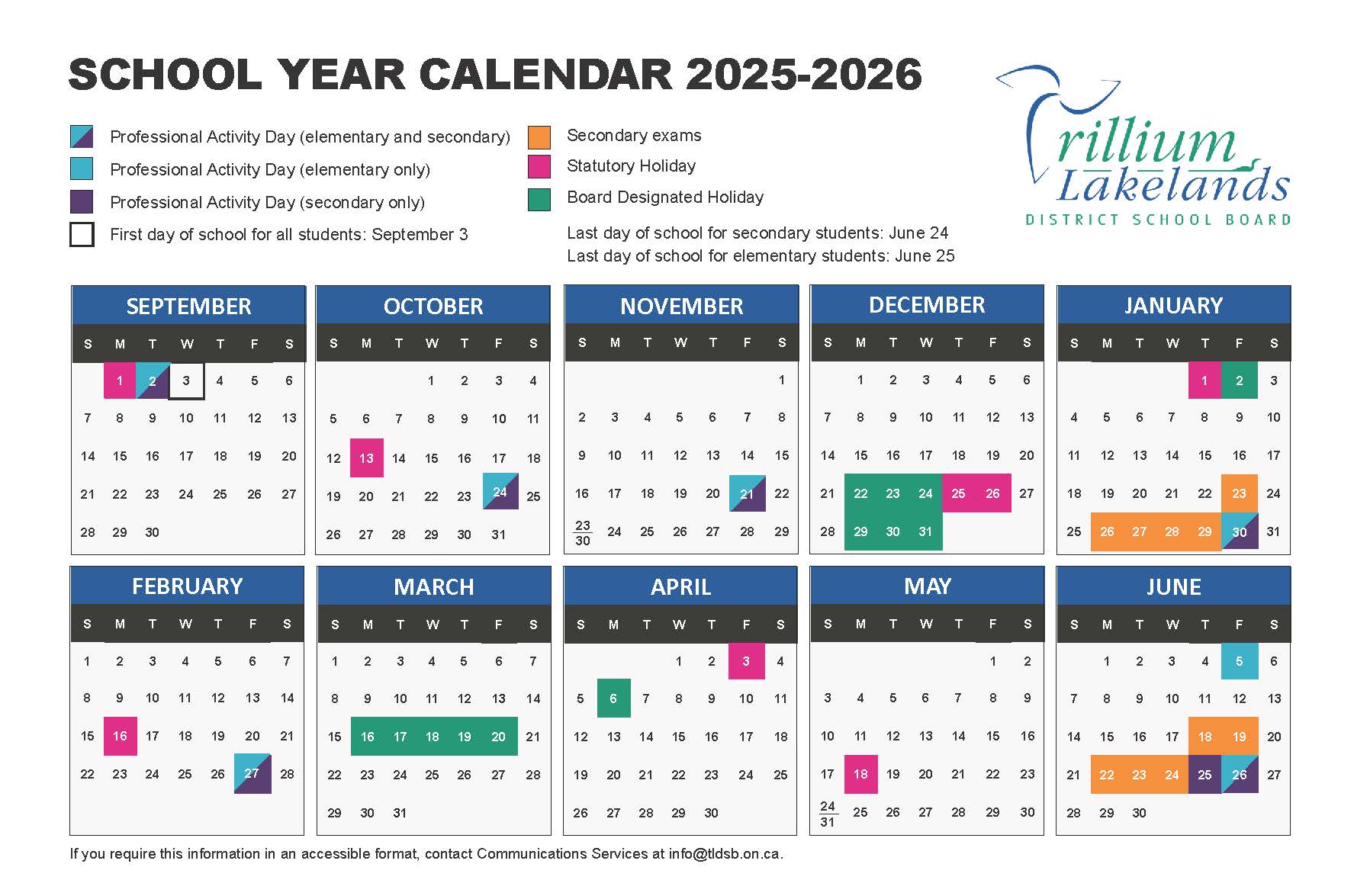 2025-2026 school year calendar – Central Senior School